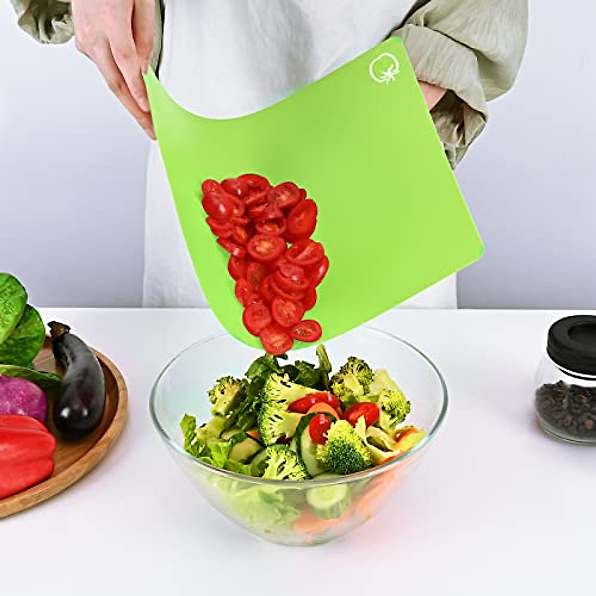 Elyum Cutting Boards, Colored Cutting Mat Flexible Plastic Cutting Board Set Chopping Board with Food Icons, Dishwasher Safe Cutting Boards for Kitchen Meat and Vegetables (Set of 8, 14.6" x 11")