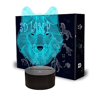 Bagvhandbagro Wolf 3D Lamps, Wolf Night Light, 7 LED Colors Changing Lighting, Touch USB Charge Table Desk Bedroom Decoration Wolf Fans Birthday Xmas Gifts for Boys Girls Kids Friends Baby