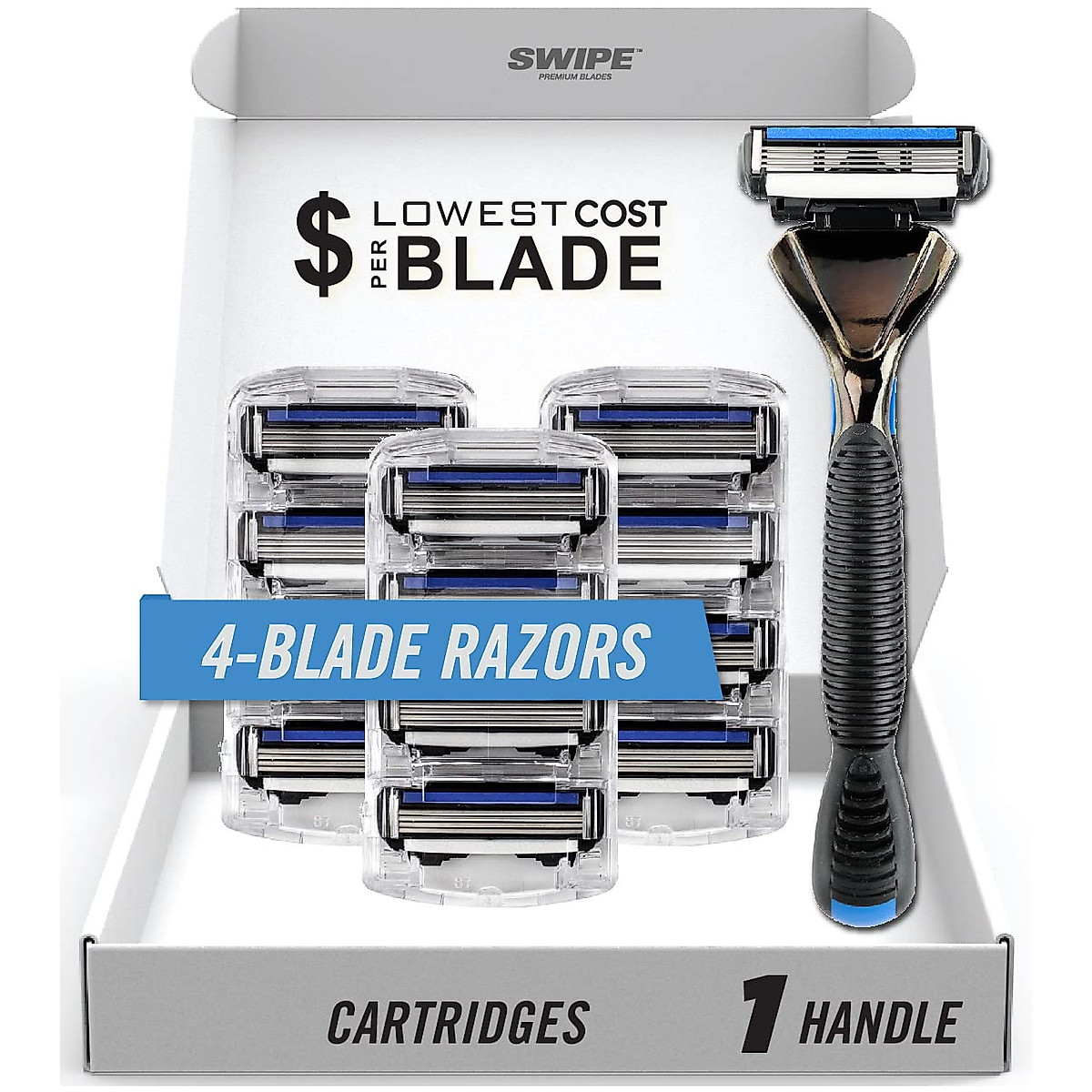 SWIPE Premium Men's 4-Blade Razor Kit (Flex Head Handle +12 Refills)
