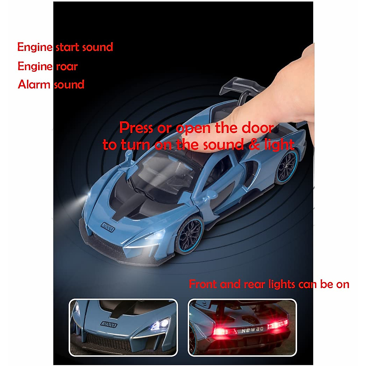 Alloy Collectible Blue McLaren Senna Toy Vehicle Pull Back DieCast Car Model with Lights and Sound