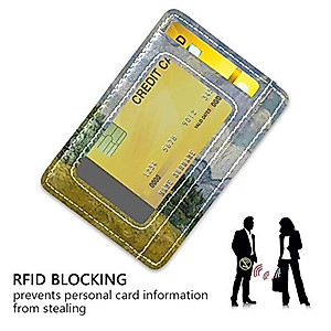 Linomo Thin leather Card Holder and Money Clip Van Gogh Wheat Field Cypresses Wallet RFID Blocking for Men & Women