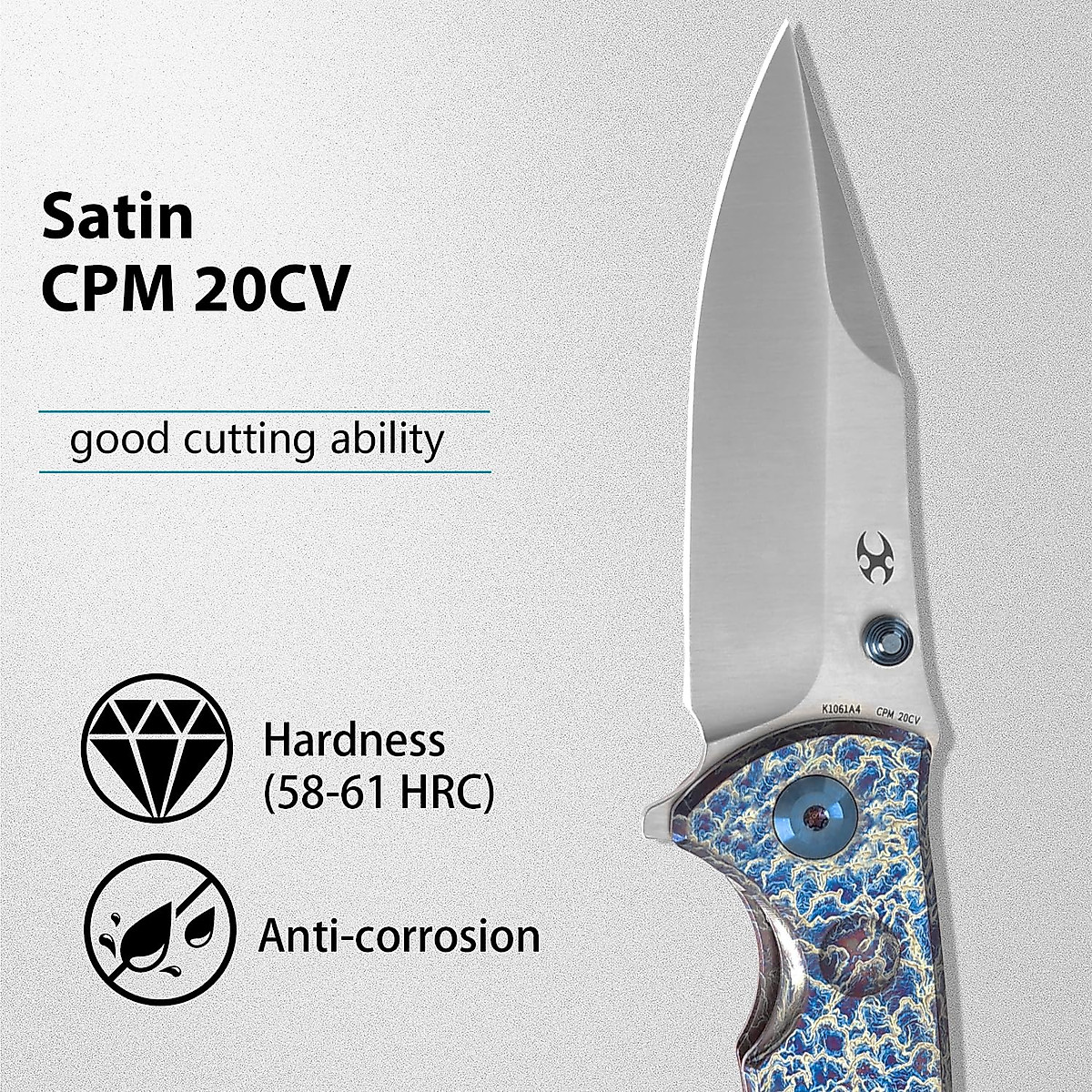 KANSEPT Rei Pocket Folding Knives for Men EDC Pocket Knife 3.3'' Satin CPM 20CV Blade Excellent Folding Knife with Titanium Lightning Strike Finish Handle EDC K1061A4