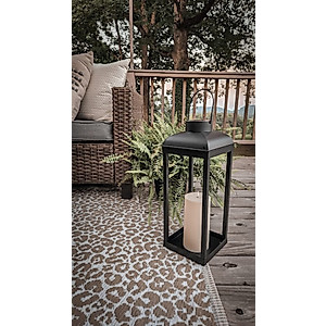 Outdoor Candle Lantern, Large - 18 Inch Tall, Solar Powered, Black Metal, Open Frame (No Glass), Dusk to Dawn Timer, Decorative LED Lantern Lights for Front Porch, Garden or Patio Decor