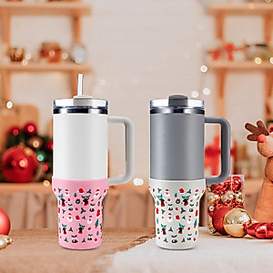 GardTok Silicone Boot for Stanley, Silicone Cup Bottom Protector Sleeve Accessories for Stanley Quencher H2.0 FlowState Tumbler/Adventure Quencher Tumbler 40 oz Cup (Christmas-Cream, 40oz)