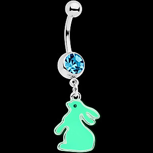 Body Candy Womens 14G Steel Navel Ring Piercing Blue Accent Bunny Glow in the Dark Dangle Belly Button Ring