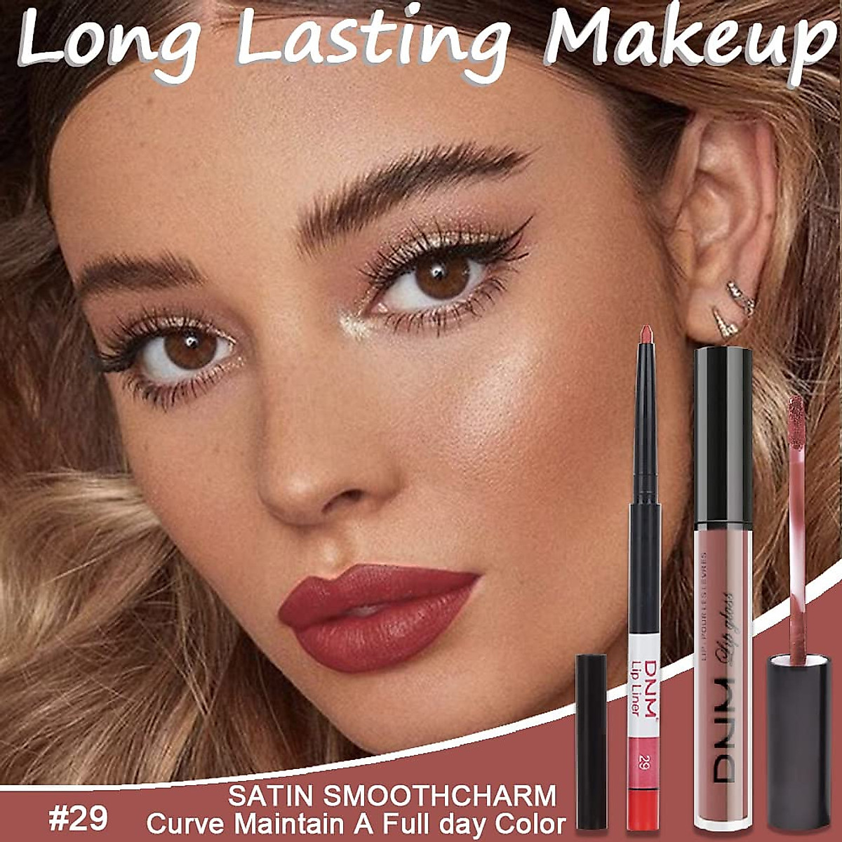 2pcs Matte Light Rosey Nude Lip Liner and Lipstick Makeup Set, Liquid Lipstick 24H and Lip Liner Set Matt Ink Liquid Lips Make Up Waterproof Long Lasting High Impact Color Seductress (#29)