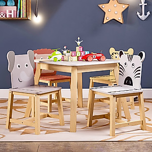 Swellsuite Wood Kids Dining Table and 4 Chairs Set is The Perfect Size for Children to Eat, Read Books, Color, Do Arts and Crafts, and Play Board Games, White/Espresso/White-A.