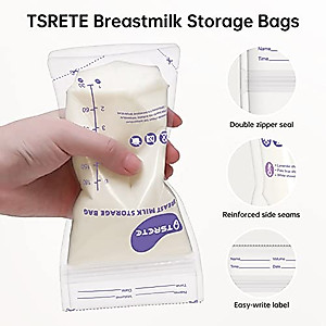 TSRETE Breastmilk Storage Bags Temperature Sensing Discoloration - 60 Count Leak Proof Double Zipper Seal Self Standing Breastmilk Bags for Breastfeeding, Space Saving for Refrigeration - 6 OZ/180ml