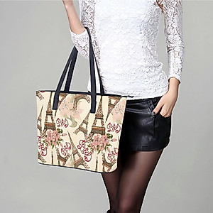 Womens Handbag Eiffel Tower With Flowers Leather Tote Bag Top Handle Satchel Bags For Lady