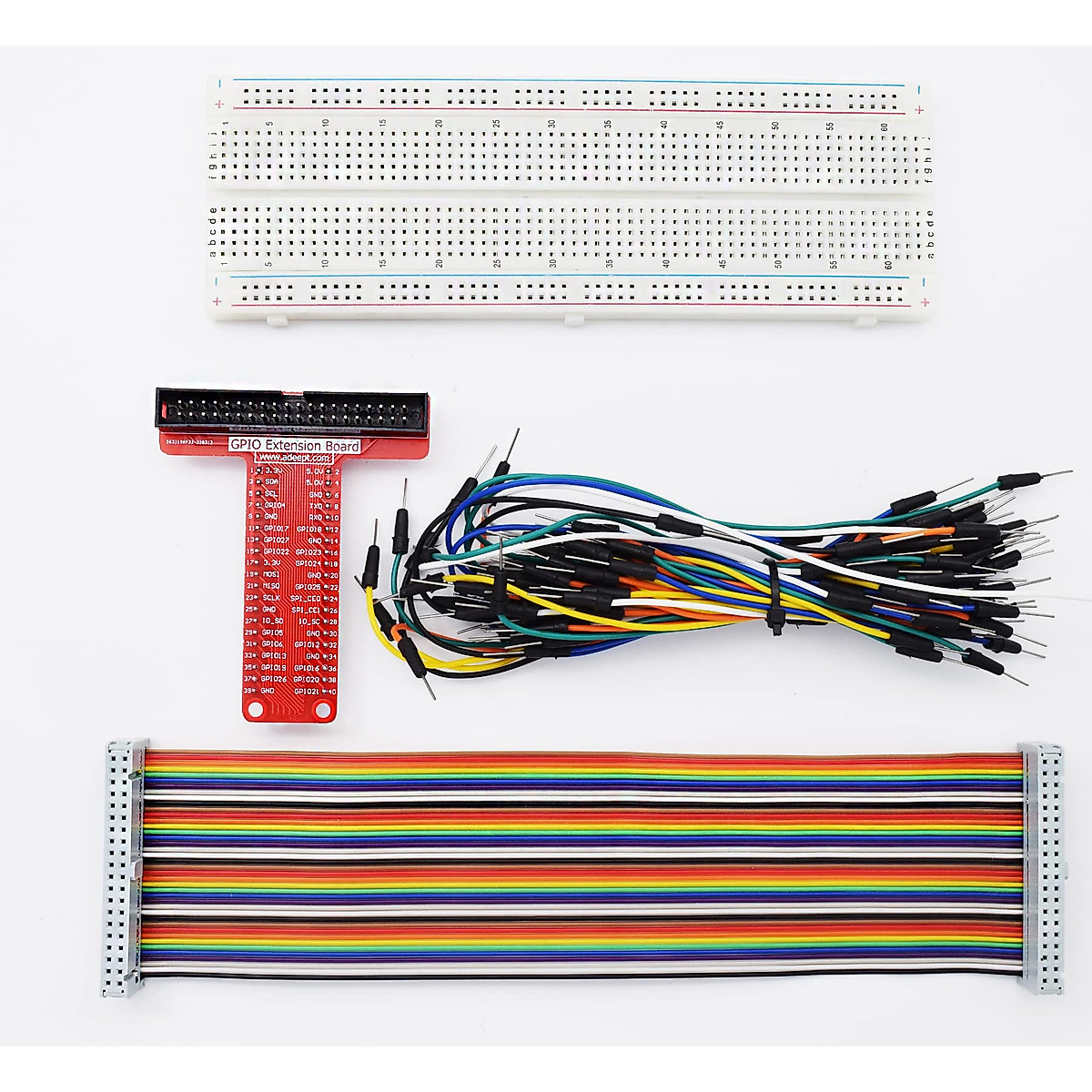 Adeept Raspberry Pi GPIO Breakout, T-Type GPIO Expansion Board +830 Points Solderless Breadboard+65pcs Jumper Cables +40pin Rainbow Ribbon Cable, Raspberry Pi GPIO Expansion Kit