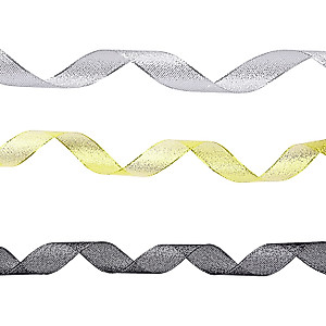 Livder 3 Rolls 75 Yards in Total Metallic Glitter Ribbon for Gift Wrapping Birthday Holiday Graduation Party Decoration (Golden, Silvery, Silver-Black)