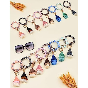 Donouzair Cute Keychain Wristlet,Silicone Beaded Key Ring Bracelet Keychain Car Holder Key Chains for Women with Gift Box(Oatmeal)