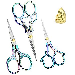 BUTUZE Embroidery Scissors Kit, 3 Style European Style Stainless Steel Scissor, Vintage Sewing Tools Set with Embroidery Scissors, Tassel, Thimble, Antique Sewing Scissors for Embroidery, Sewing Craft