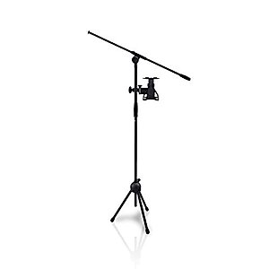 Pyle 2-in-1 Microphone and Tablet Stand - Adjustable Telescopic Column, 4.7” to 8.7” Tall, Powder Coated Black Finish, Universal Microphone Stand with Tablet Holder - Pyle PMKSPAD5