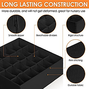 Criusia 4 Pack Sock Underwear Organizer Dividers, 44 Cell Drawer Organizers for Clothing, Foldable Closet Organizers and Storage for Bras, Socks, Underwear, Ties (Black)