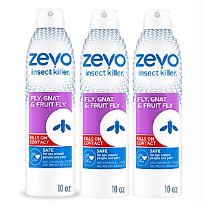 Zevo Flying Insect Bug Spray: Aerosol Spray Kills Fruit Flies, Gnats, Mosquitoes and Moths - for Indoor and Outdoor Use (3 Bottles)