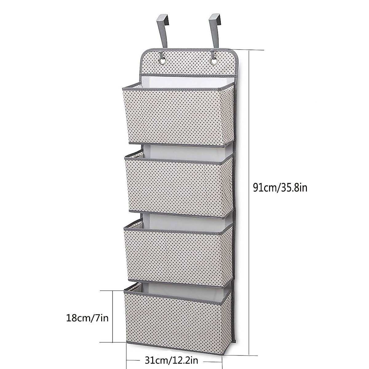 Dreamsy Hanging Closet Organizer, 4-Pockets Wall Mount/Over Door Storage for Toys, Purses, Keys, Sunglasses - Grey