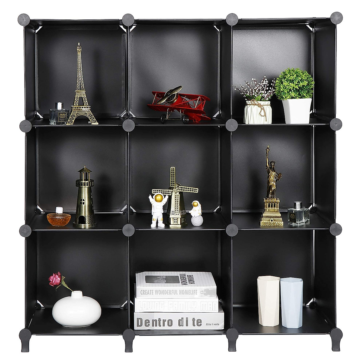 ZenStyle Closet Organizers and Storage 9 Cube Shelves Plastic Stackable Multifunctional DIY Modular Closet Cabinet for Bedroom Living Room Office, Black