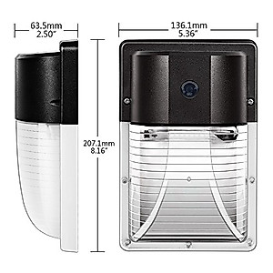 CINOTON 13W LED Wall Pack Light with Dusk to Dawn Sensor, 1600LM[100-277Vac/100W HID/HPS Equiv.] IP65 Waterproof Outdoor Security Flood Lighting for Garage Warehouse Garden Patio 5000K-Daylight 1 Pack