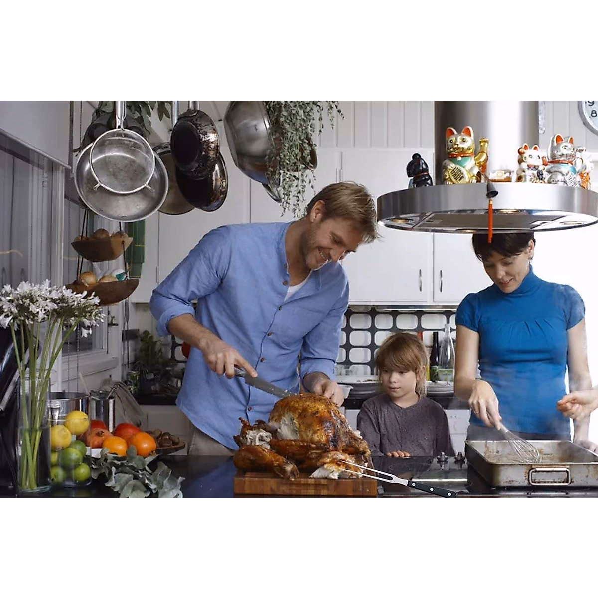 Carving Knife Set for Meat Turkey, Set of 2 Stainless Steel Carving Fork Guard and Slicer Home Gourmet BBQ Tools Cutlery Knives for Brisket Meat Roast Ham