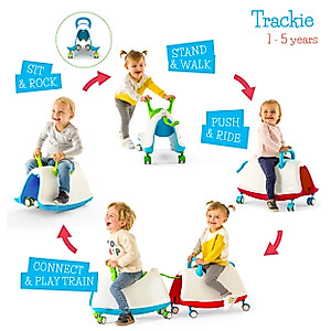 Chillafish Trackie 4-in-1; Rocker, Walker, Ride-on & Play Train, for Kids 1-5 Year, with Adjustable seat Height, Silent Non-Marking 360° Swivel Wheels, Blue and Red, Large