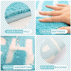 Microfiber Plush Chill Pill Rug, Super Soft and Absorbent Chill Pill Bath Mat Machine Washable, Preppy Room Decor Cute Aesthetic, 16x28 in, Blue