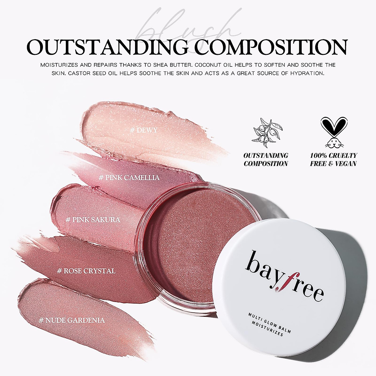 bayfree Multi Glow Balm, Cream Blush for Cheeks, Blush Balm Face Makeup, Radiant Finish, Hydrating, Creamy, Lightweight & Blendable Color, Face Balm, 0.63 Oz (Rose Crystal)