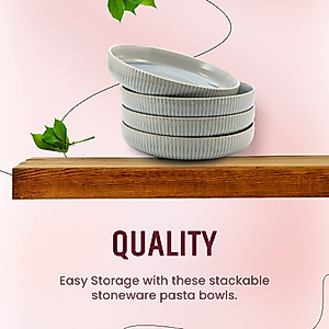 American Atelier 9-Inch Pasta Bowl (Set of 4) - 42 oz Unique Porcelain Dinner Bowls - Versatile Modern Dinnerware for Salads, Soups, Special Occasions & Casual Dining (Light Blue)