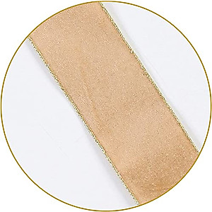 2.5Inch X 10 Yards Christmas Velvet Ribbon,2.5" Wide Wired Ribbon for Christmas Crafts Decoration, Wrapping Crafts (Champagne Gold)