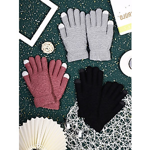 KUTTOR 3 Pairs Women's Winter Knit Plush Gloves Touch Screen Gloves Thermal Cable Knit Wool Fleece Lined Touchscreen Mittens