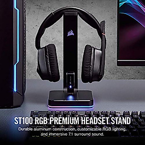 Corsair ST100 RGB Premium Headset Stand with 7.1 Surround Sound - 3.5mm and 2xUSB 3.0,Aluminum