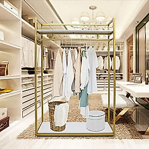 2 Tier Gold Clothes Storage Stand Rack Clothes Display Rack Heavy Duty Metal Closet Organizer Large Capacity Garment Rack with Hanging Rods for Wedding Bedroom Store Clothing Organizer(180 cm)