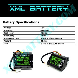 XML Battery (2 Pack XV-11 Neato XV11 XV-12 XV12 XV-13 XV13 XV-14 XV14 XV-15 XV15 7.2v 4000mAh Ni-MH Battery Vacuum Robot