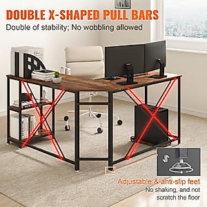 VEVOR L Shaped Computer Desk 54' Corner Desk with Storage Shelves & CPU Stand Corner Computer Desk Gaming Desk for Home Office Workstation Rustic Brown