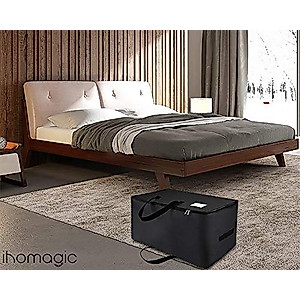 IHOMGAIC 100L Extra Large Storage Bag, Tote Storage Organizer with Double Zipper and Carry Handles, Collapsible Under Bed Storage Quilt Pillow Containers with Clear Pocket 27.5x16.5x13.7in (Black, L)