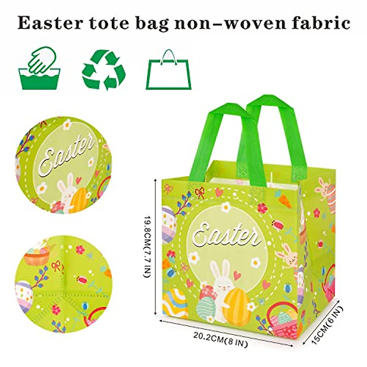 ANOTION Easter Gift Bags, 20 Packs Easter Bags for Kids Easter Treat Bags with Handle, Reusable Easter Goodie Bags Non-woven Rabbit Bunny Bag with 20 Tissue Papers for Easter Party Favors
