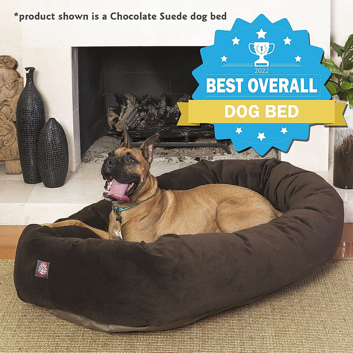 Majestic Pet 52 Inch Suede Calming Dog Bed Washable – Cozy Soft Round Dog Bed with Spine Support for Dogs to Rest their Head - Fluffy Donut Dog Bed 52x35x11 (Inch) - Round Pet Bed X- Large – Stone