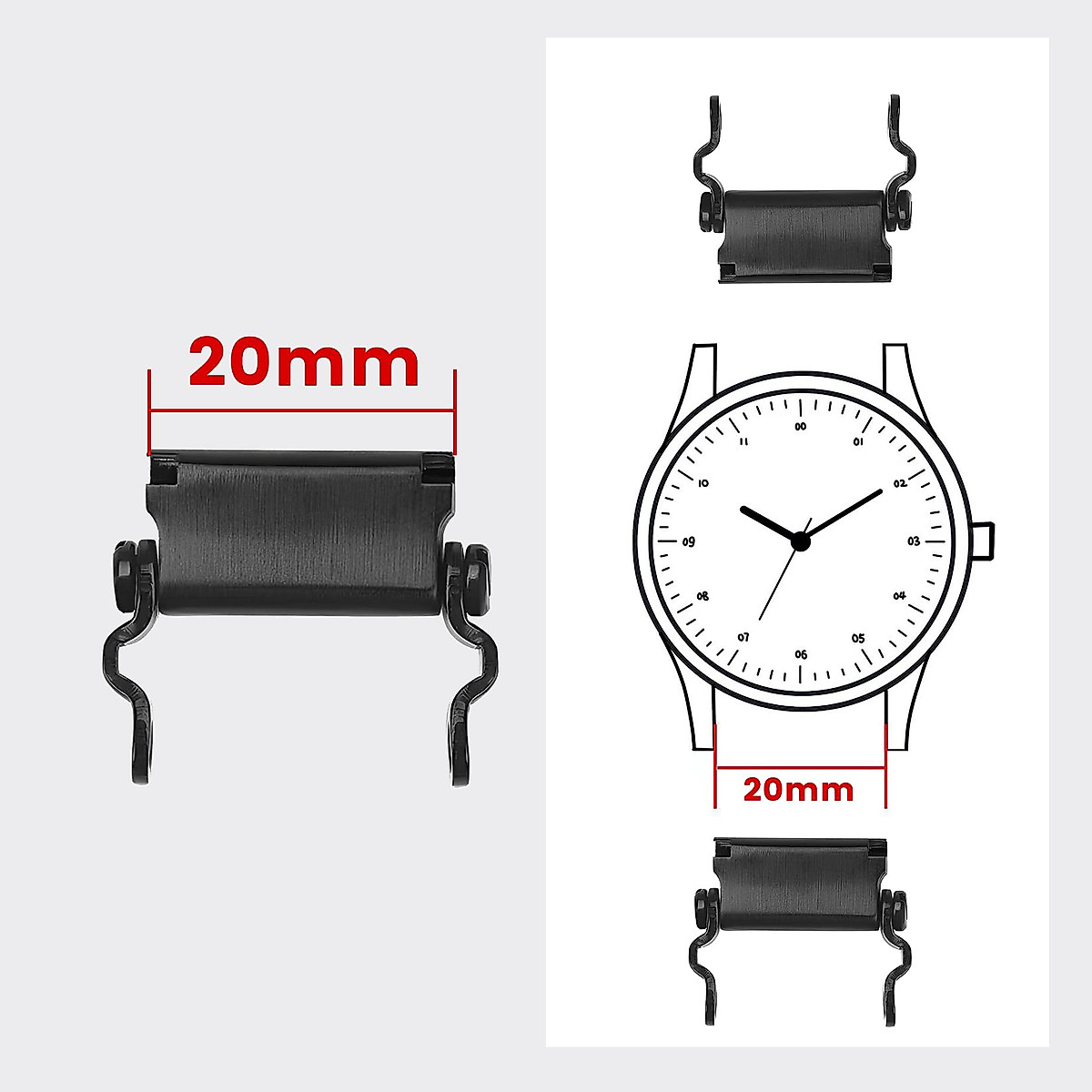 Ozzagar Watch Adapter Compatible with LEATHERMAN TREAD Multitool Bracelet Compatible with 20 mm Lug Width Watch, Made of Precision Machined Stainless Steel (20mm, Black)