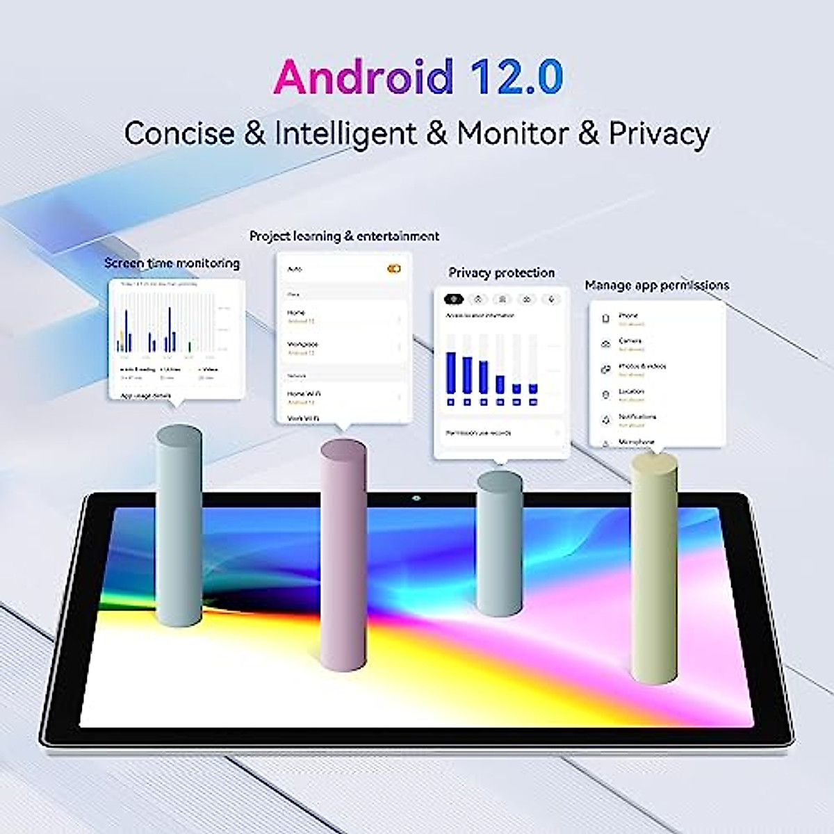 XCX Android 12 Tablet, 10 inch Tablet with 64bit 4-Core Processor, 32GB ROM 2GB RAM Tablet Android, WiFi, Bluetooth, USB-C Rechargeable, Dual Camera (Silver)