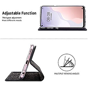 LUSHENG Huawei P40 Lite 5G/Nova 7 SE Case, Magnetic Flip Wallet Book Style PU Leather Protective Case Cover with Card Slots and Stand Function for Huawei P40 Lite 5G/Nova 7 SE - Black