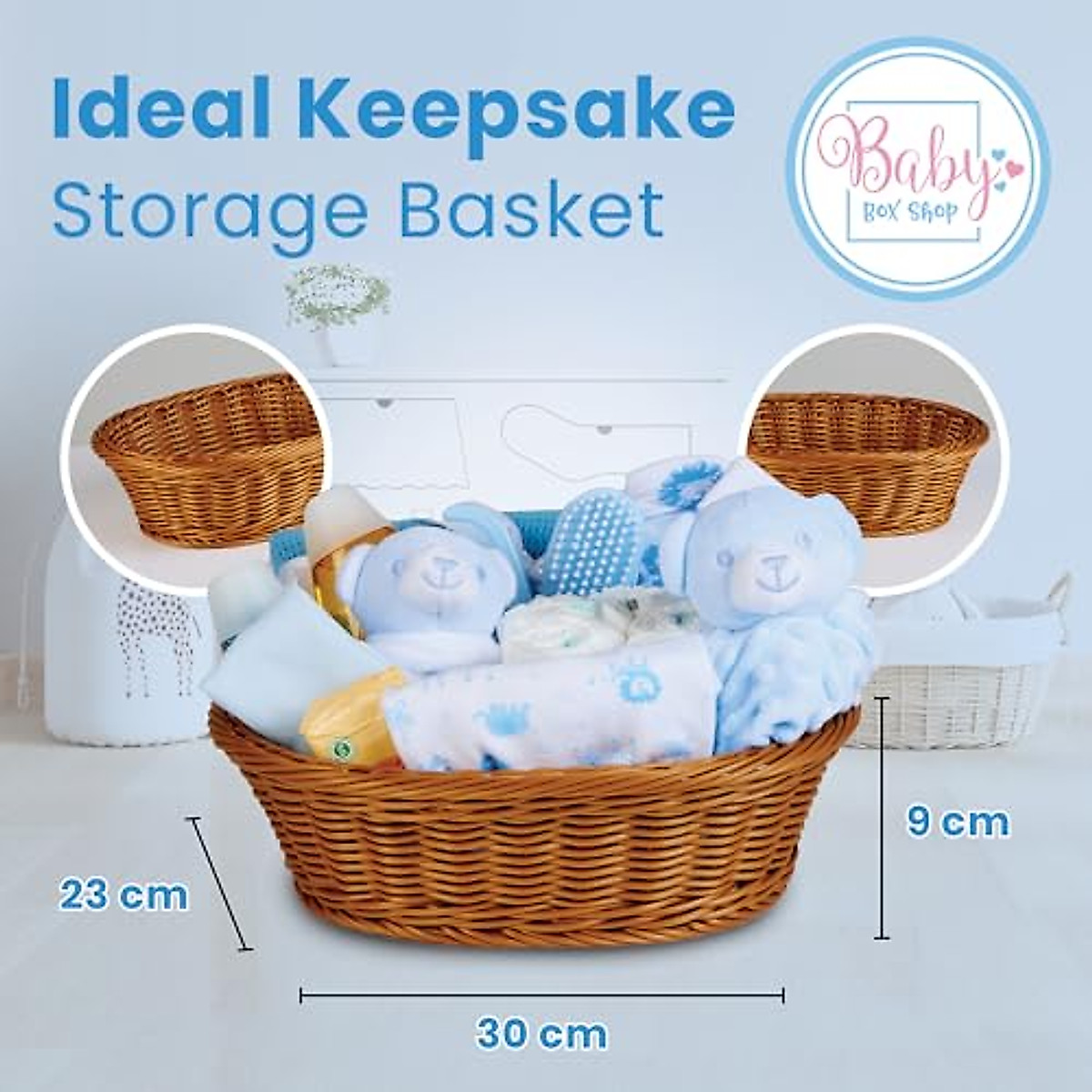 Basket for Boy - 18 Baby Boy Essentials, Blue Baby Gift Sets for Newborn, New Baby Boy Gift Basket, Maternity Welcome Baby Boy Gift
