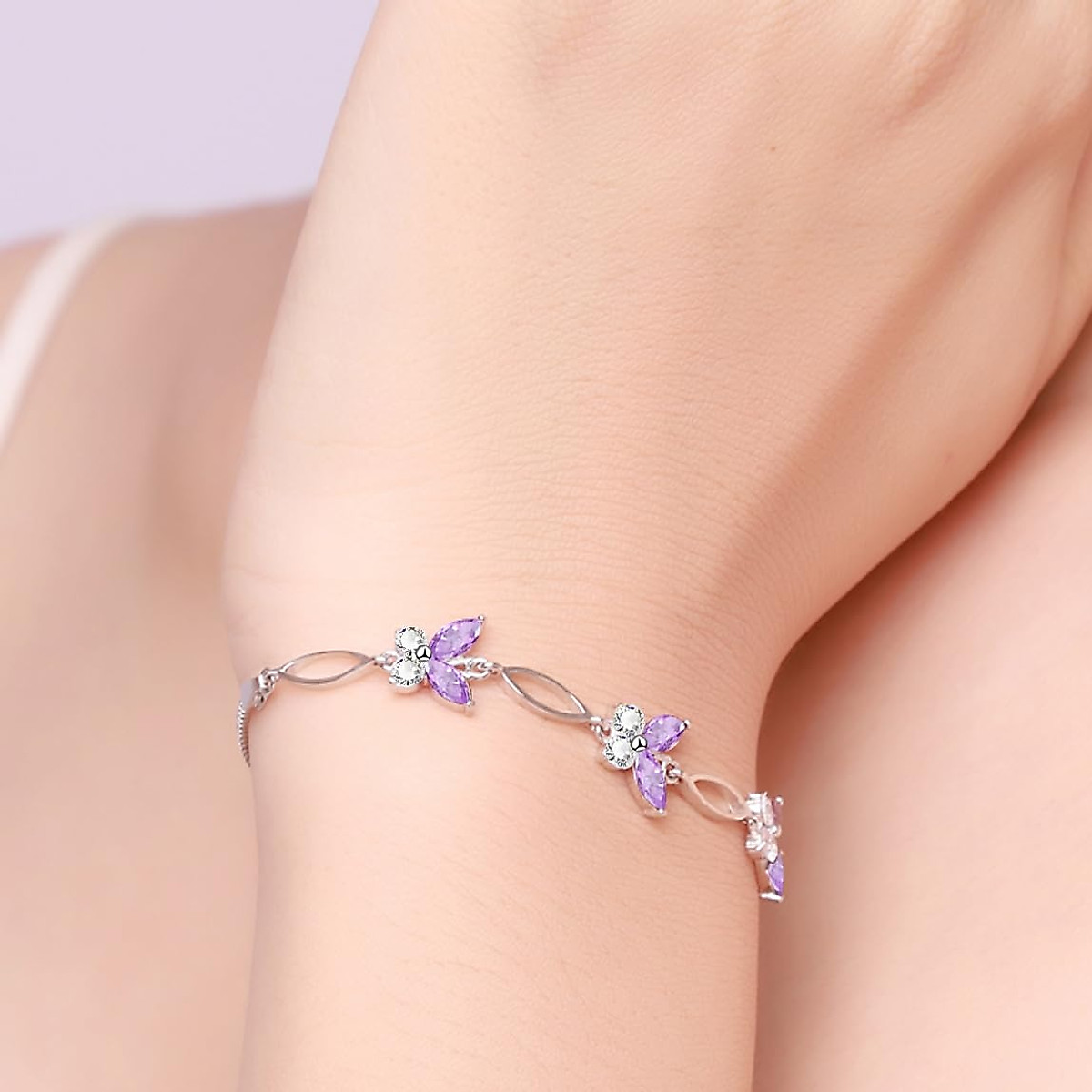 Nieboa S925 Sterling Silver Purple Butterfly Bracelets for Women,Anniversary Jewelry Gift for Women Mother Wife friend(Purple)