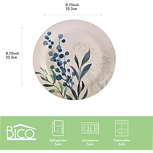 Bico Botanical Valley Ceramic Salad Plates, 8.75 inch, Set of 4, for Salad, Appetizer, Microwave & Dishwasher Safe