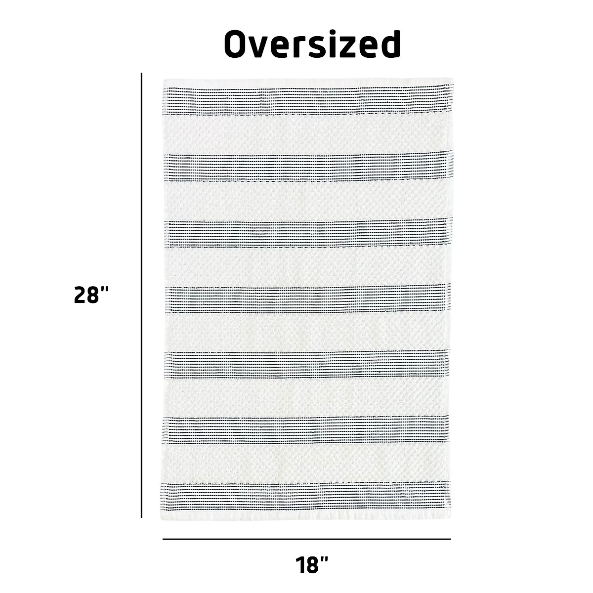 Oversized White Dark Gray Kitchen Towels: 100% Cotton Soft Absorbent Assortment Ribbed Terry Loop, Set of 3 Multipurpose for Everyday Use (Charcoal)