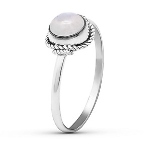 Koral Jewelry Round Moonstone Ethnic Delicate Ring 925 Sterling Silver Vintage Tribal Gipsy Boho Look (6)