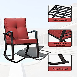 RTDTD 3 Piece Outdoor Rocking Chairs Patio Bistro Sets Modern Patio Furniture Set Conversation Sets with Coffee Table & 2 Red Thickened Cushions for Garden, Pool, Backyard