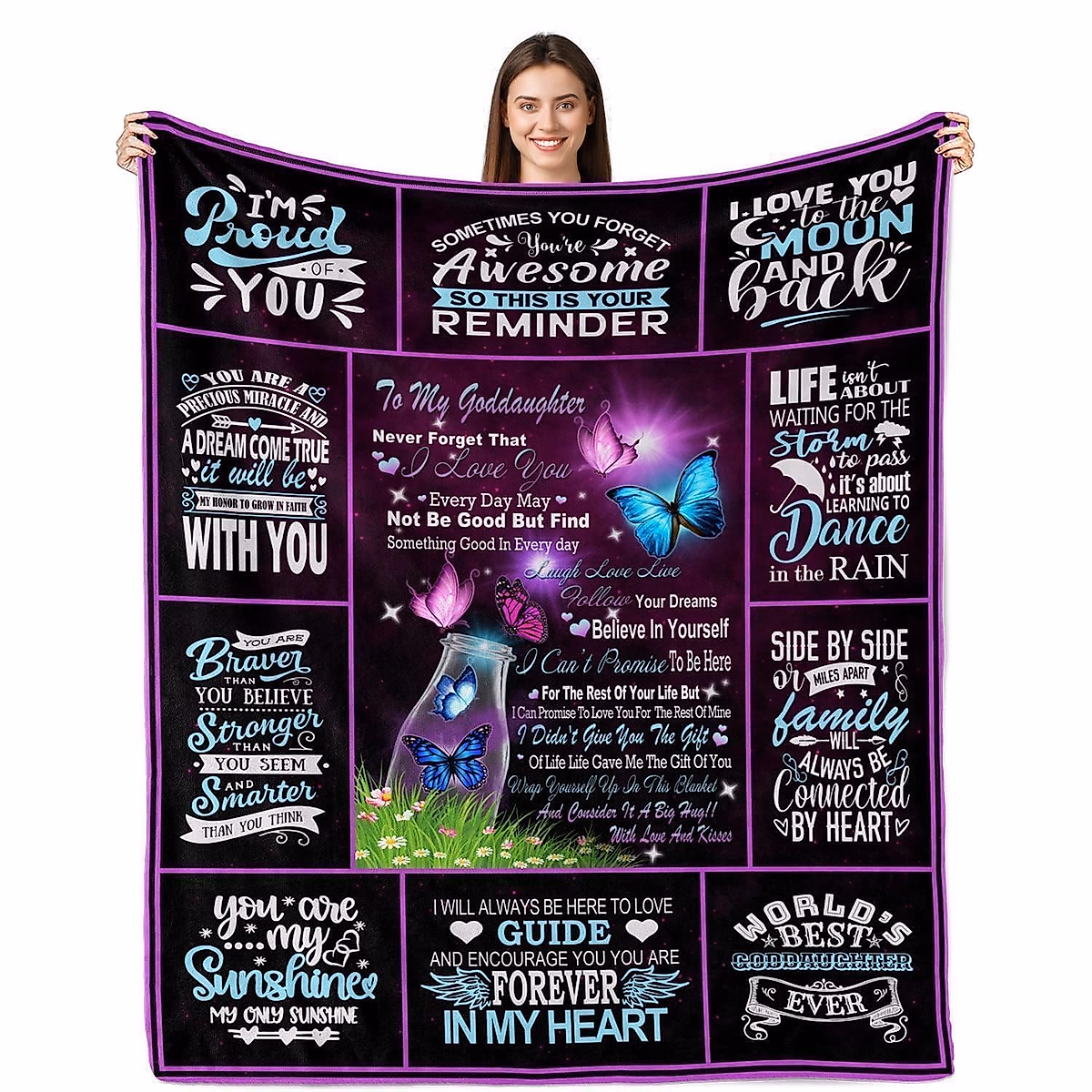 Rqhoqci Goddaughter Gifts from Godmother, Goddaughter Blanket from Godmother, God Daughter Gifts, Christmas Birthday Gifts for Goddaughter, Gifts for God Daughter Throw Blanket 50"X60"