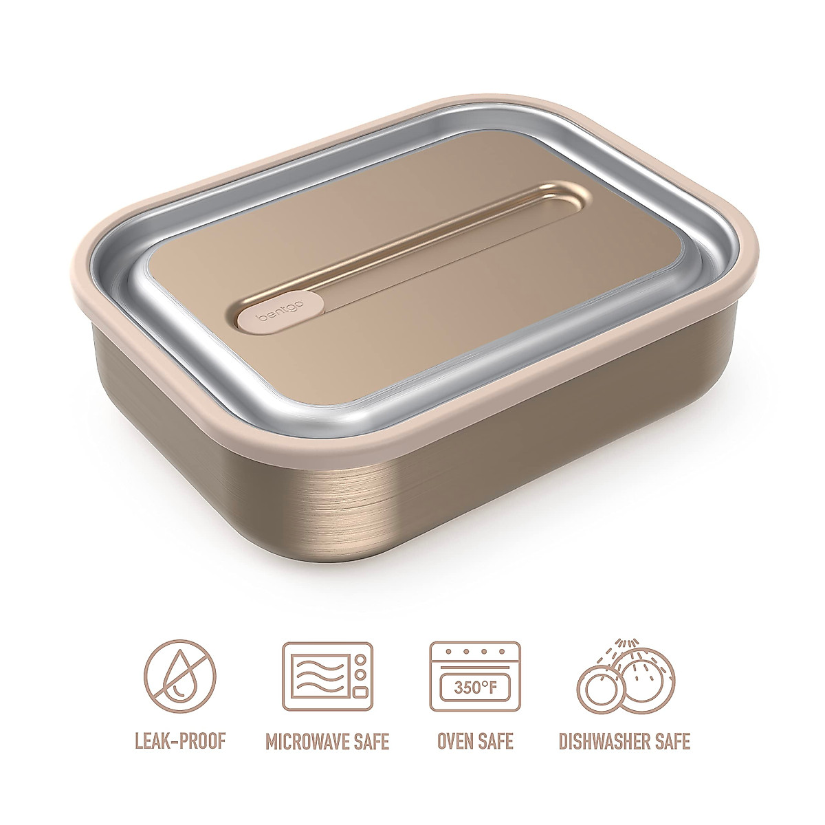 Bentgo® MicroSteel® Leak-Proof Lunch Box - Microwave-Safe, Oven-Safe, Bento-Style Container with Removable Divider, Airtight Lid, Sustainable Design, Odor & Stain Resistant (Gold)