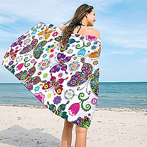 ARTHMOM Suger Butterfly Microfiber Beach Towel Quick Dry Sand Proof Soft Bath Pool Beach Towels for Woman Men Adults,60x31 inches