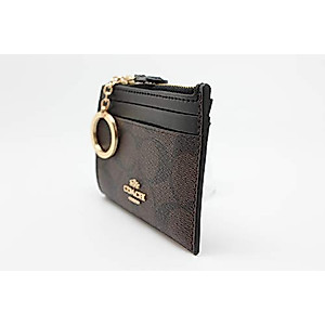 Coach Signature C Mini Skinny ID and Coin Case with Attached Key Ring (Brown/Black/Gold)